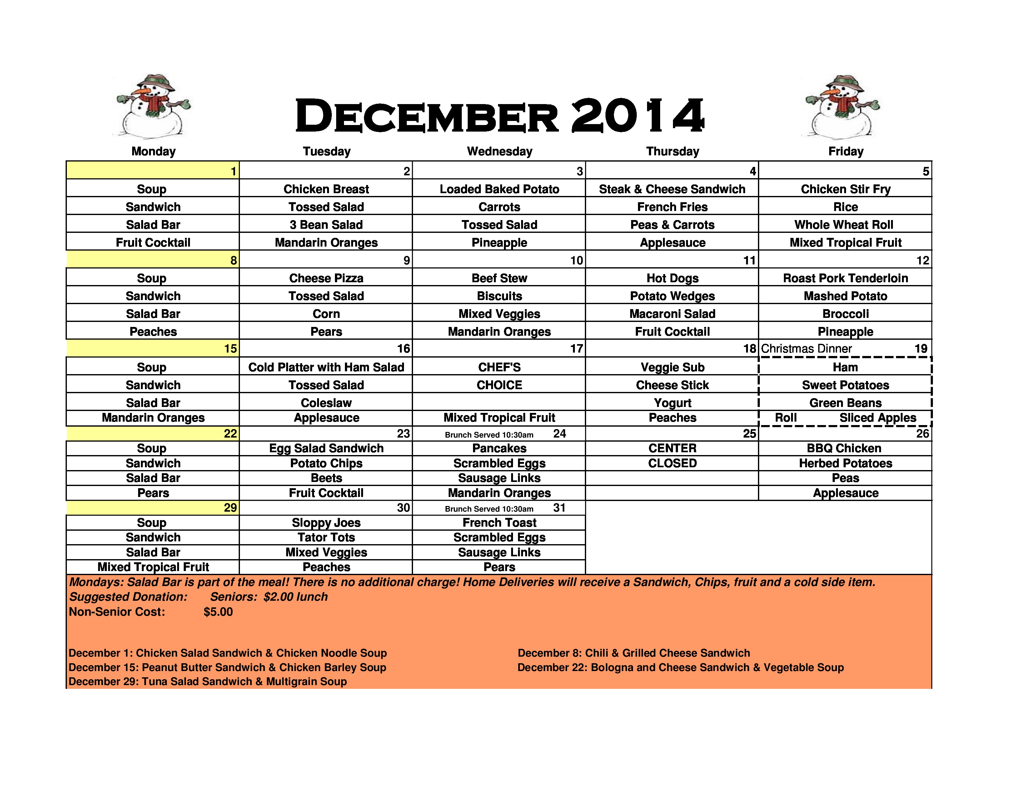 Nutrition Menu : JCCOA Anna Mae Reedy Senior Center