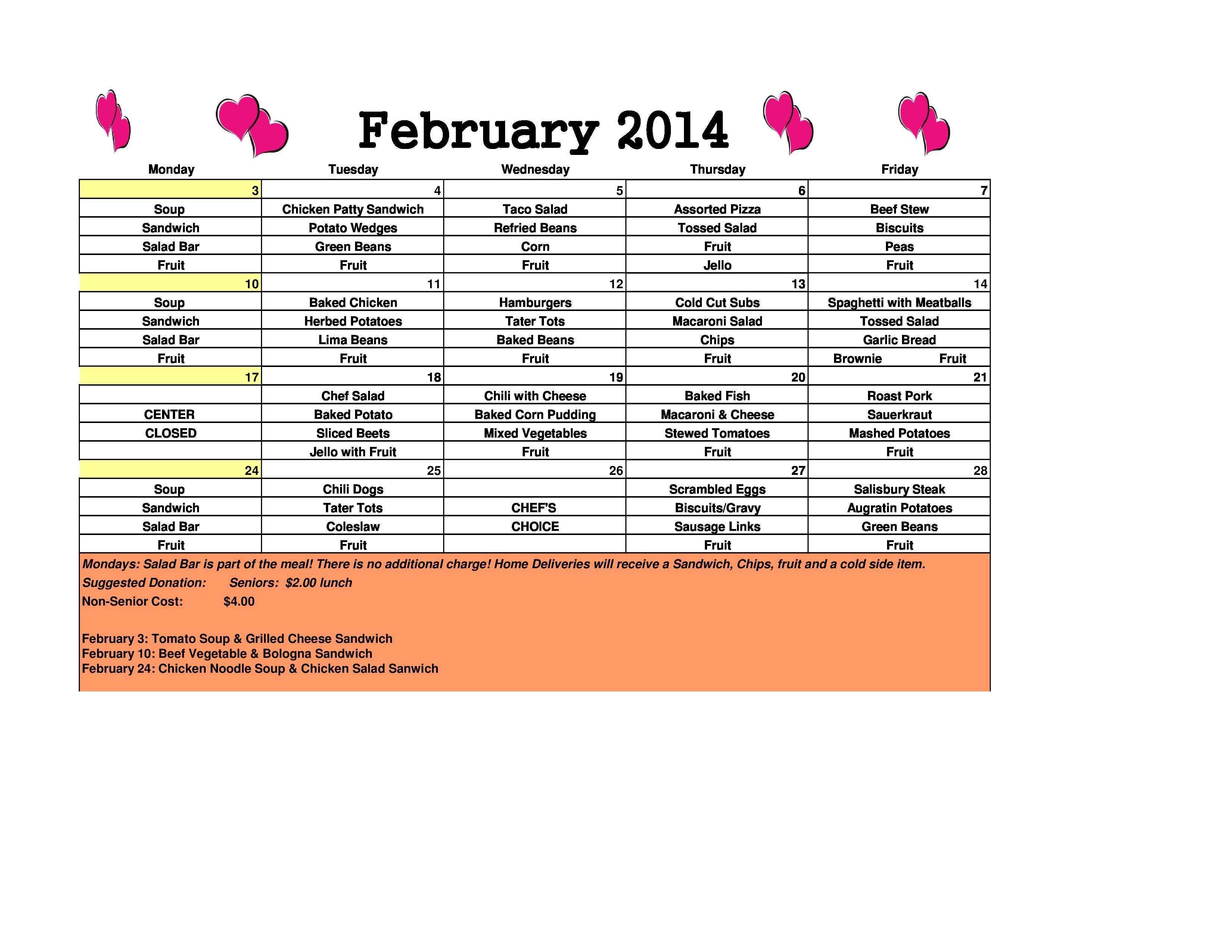 Nutrition Menu : JCCOA Anna Mae Reedy Senior Center