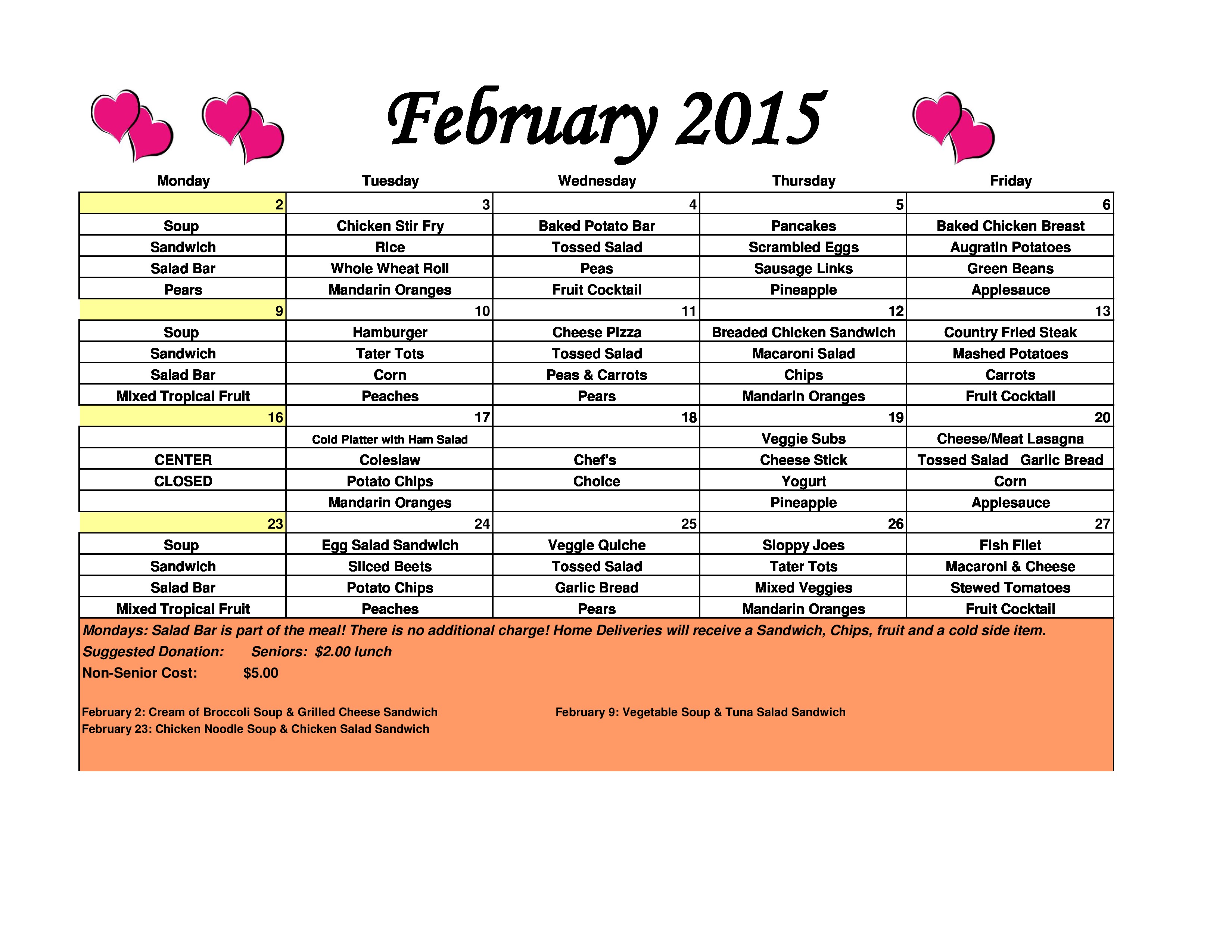 Nutrition Menu : JCCOA Anna Mae Reedy Senior Center