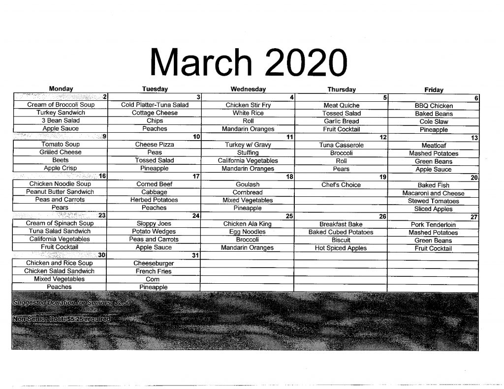 Nutrition Menu : JCCOA Anna Mae Reedy Senior Center