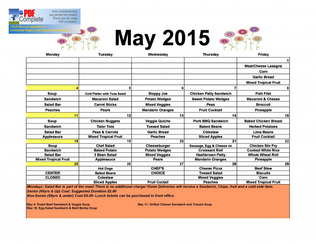 Nutrition Menu : JCCOA Anna Mae Reedy Senior Center