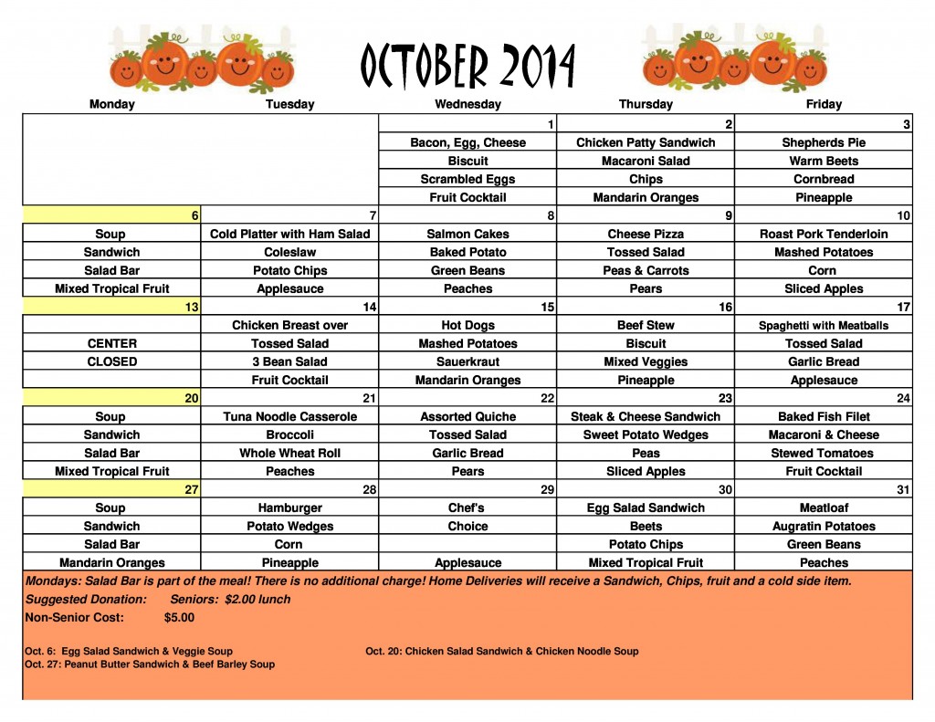 Nutrition Menu : JCCOA Anna Mae Reedy Senior Center