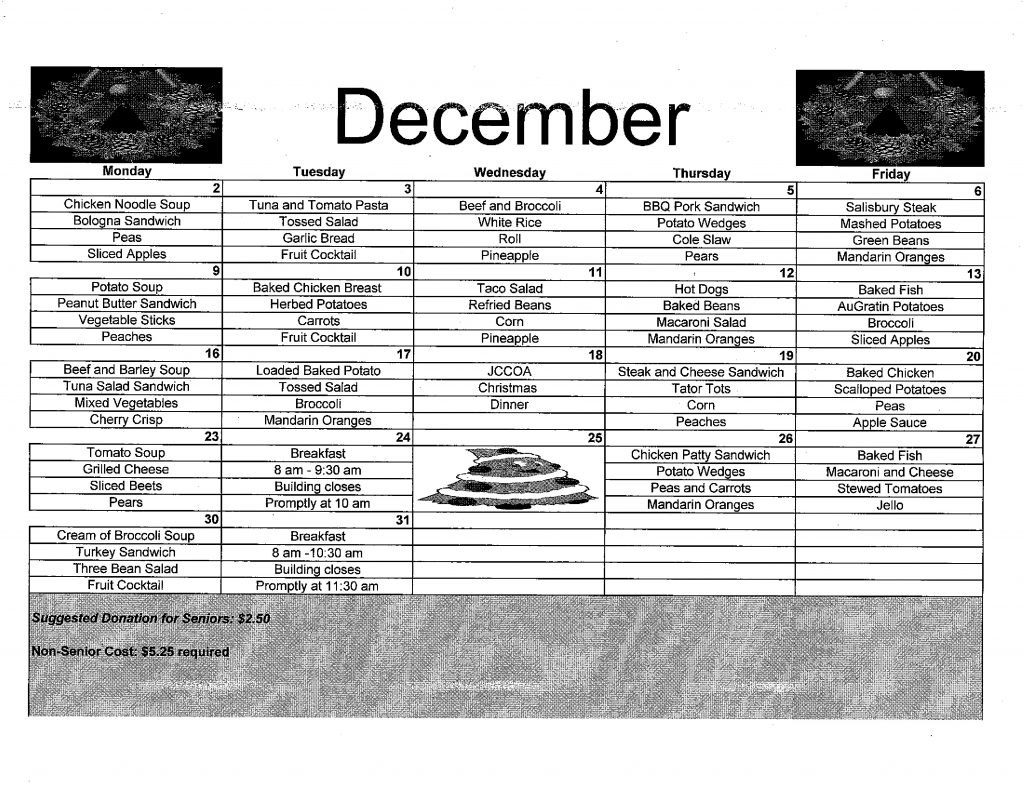Nutrition Menu : JCCOA Anna Mae Reedy Senior Center